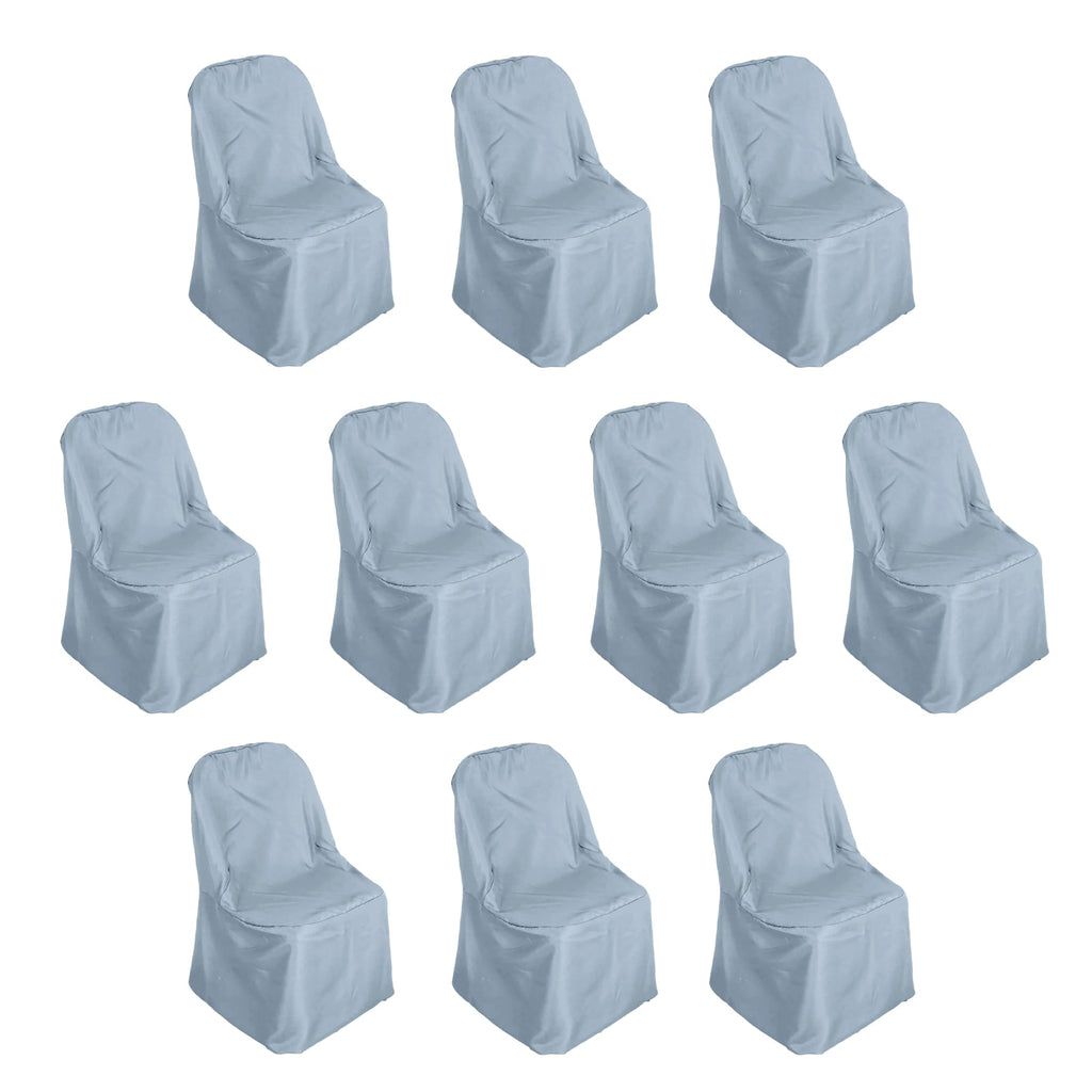10 Pack Polyester Folding Chair Covers Dusty Blue by TableclothsFactory.com
