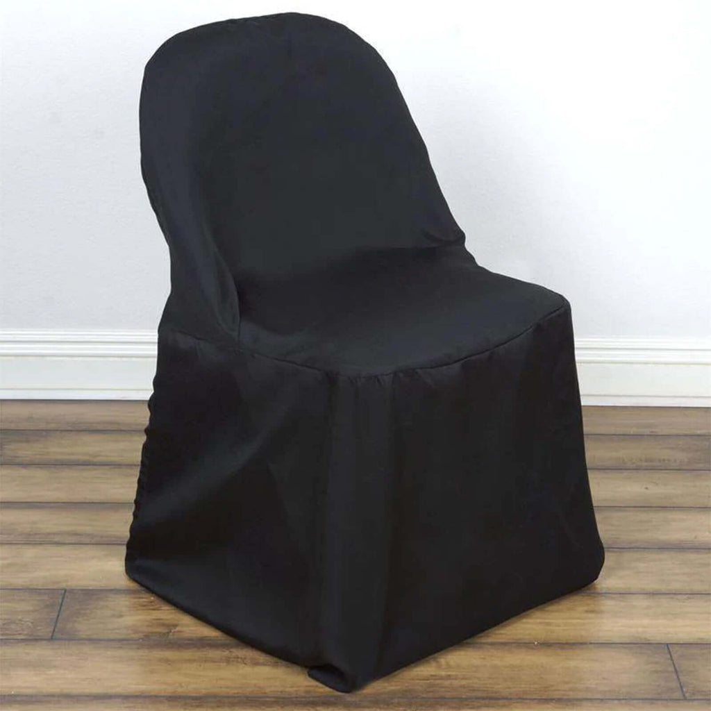 10 Pack Polyester Folding Chair Covers Black by TableclothsFactory.com