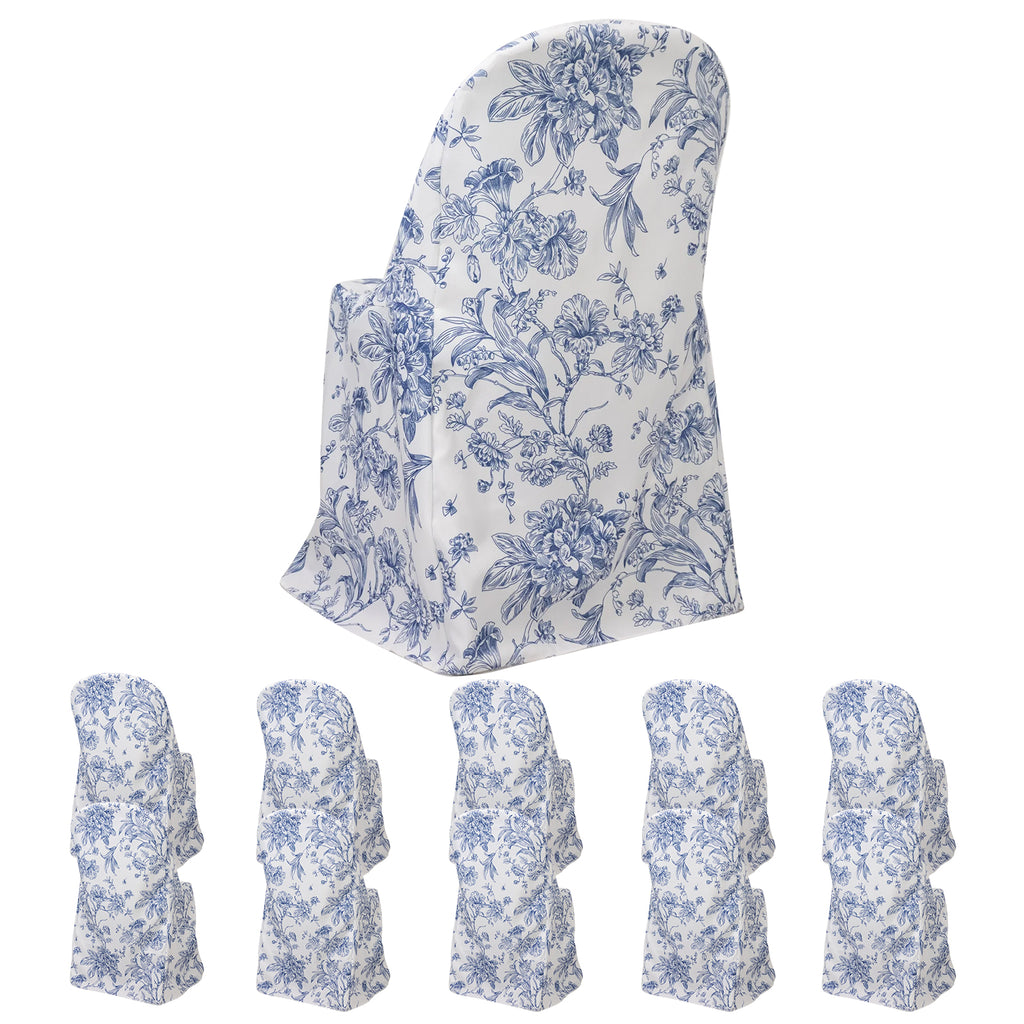 Polyester Chair Covers Blue Toile | TableclothsFactory