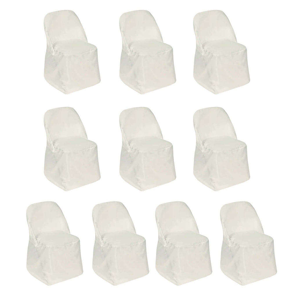 10 Pack Polyester Folding Chair Covers Ivory by TableclothsFactory.com