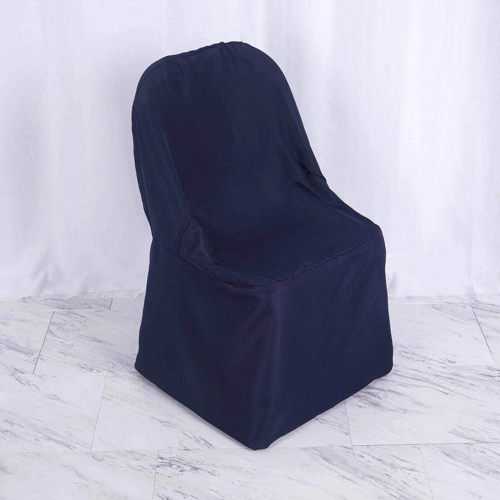 10 Pack Polyester Folding Chair Covers Navy Blue by TableclothsFactory.com