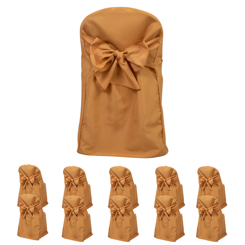 Polyester Chair Covers w/ Sashes Gold | TableclothsFactory