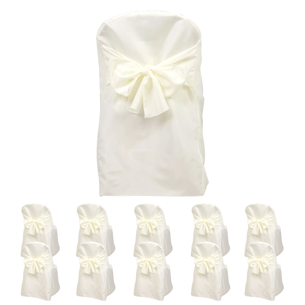 Polyester Chair Covers w/ Sashes Ivory | TableclothsFactory