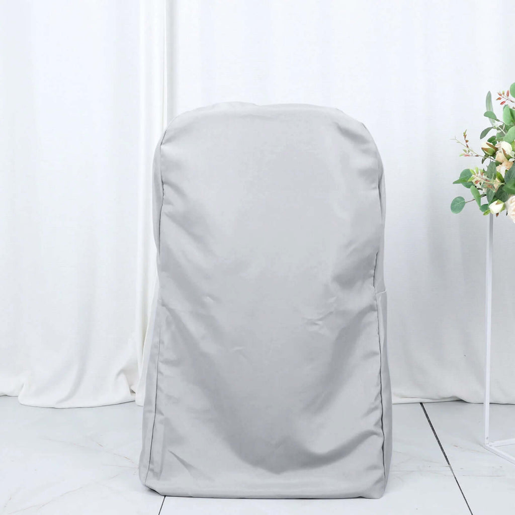 Polyester Folding Chair Cover Silver by TableclothsFactory.com