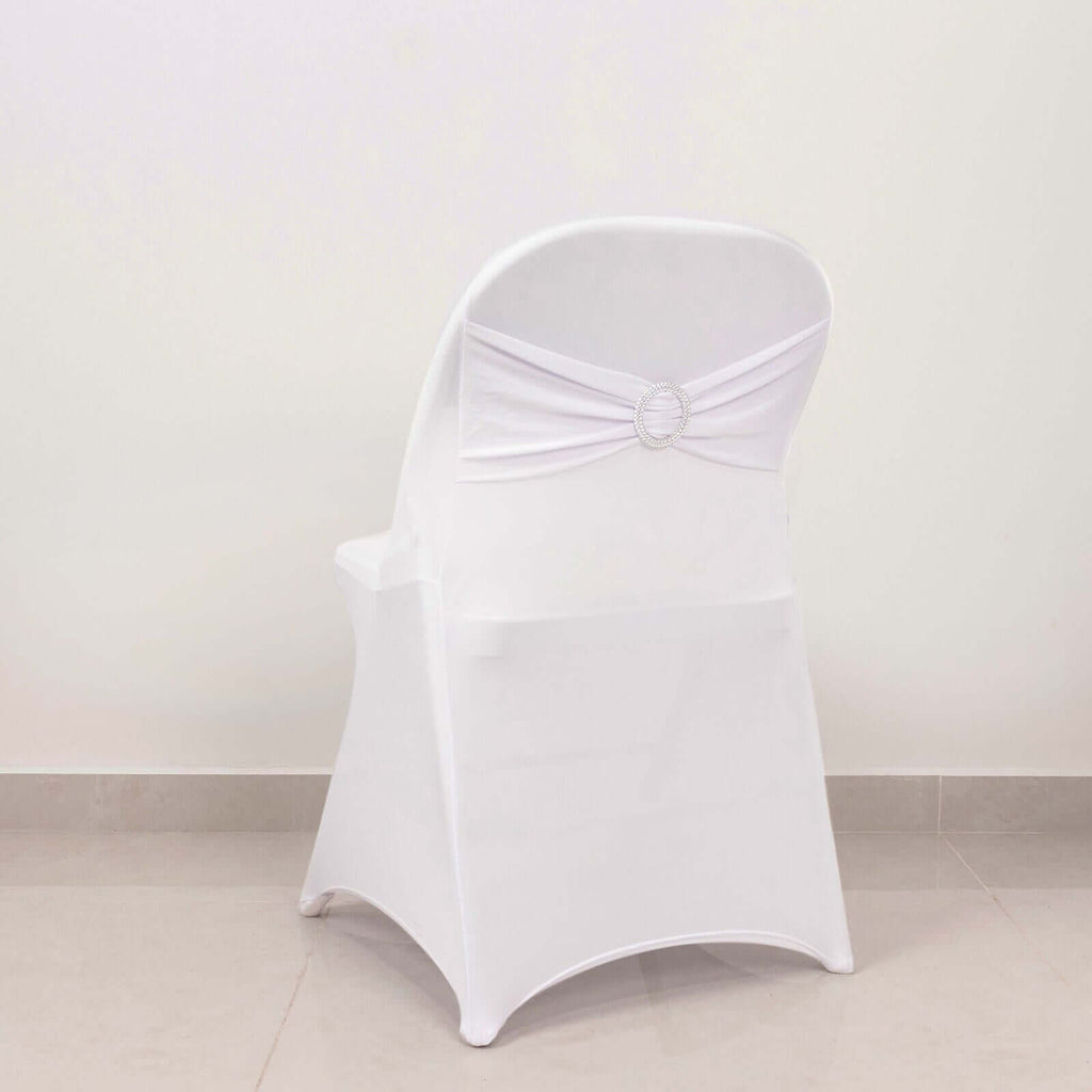 Spandex Folding Chair Cover & Buckle Sash White by TableclothsFactory.com