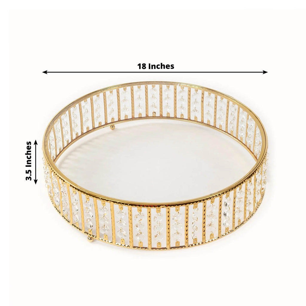 18" Round Gold Cake Stand with Beads | TableclothsFactory
