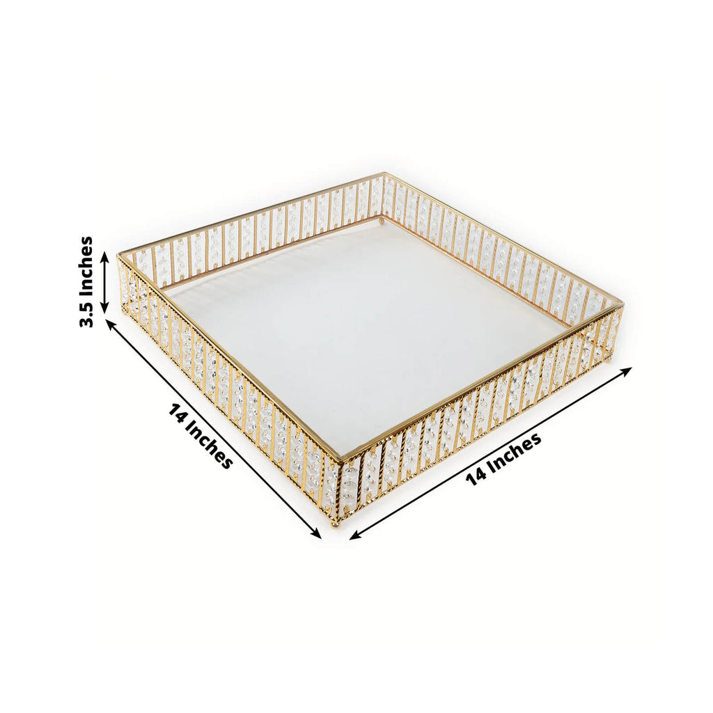 14" Square Gold Cake Stand with Beads | TableclothsFactory