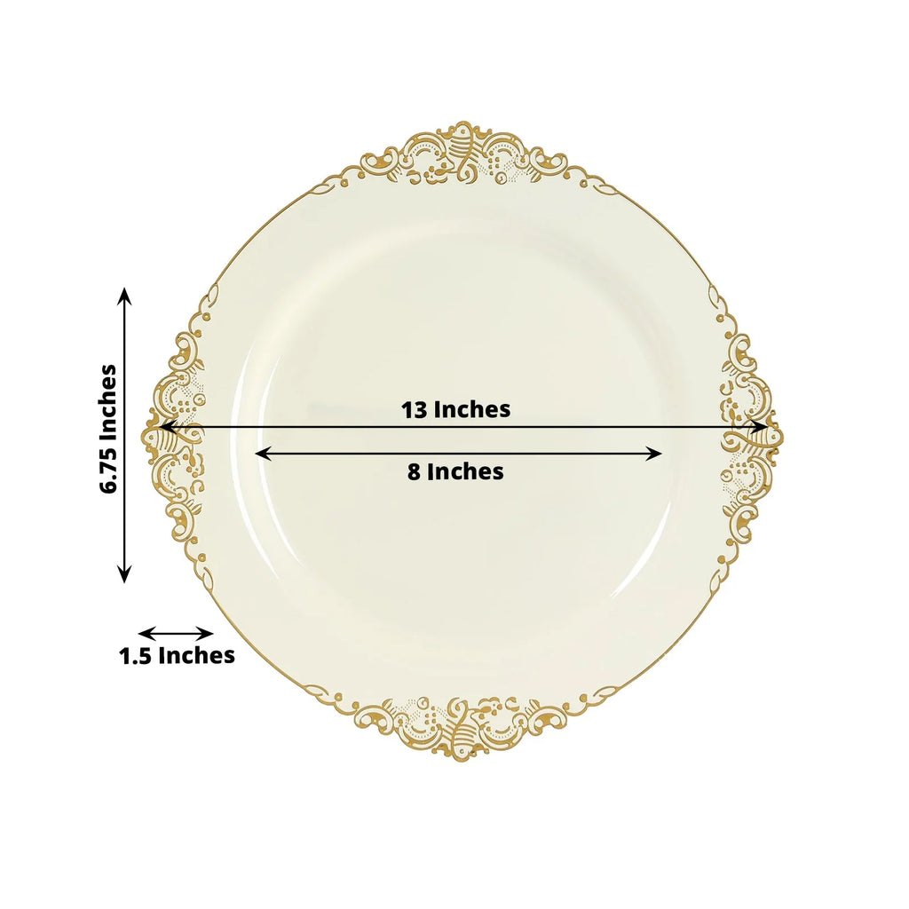 Charger Plates 13" Ivory w/ Gold Rim | TableclothsFactory