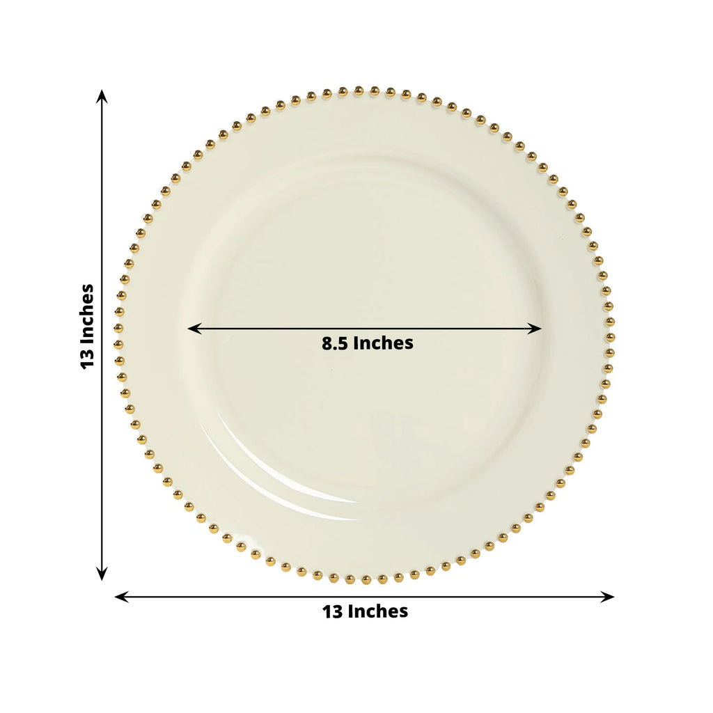 Ivory Gold Beaded Charger Plates 13" | TableclothsFactory