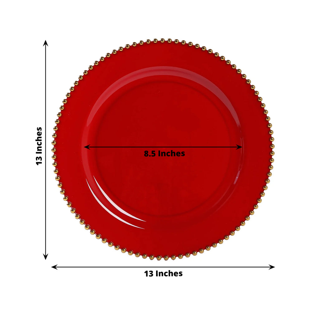 Red Gold Beaded Charger Plates 13" | TableclothsFactory