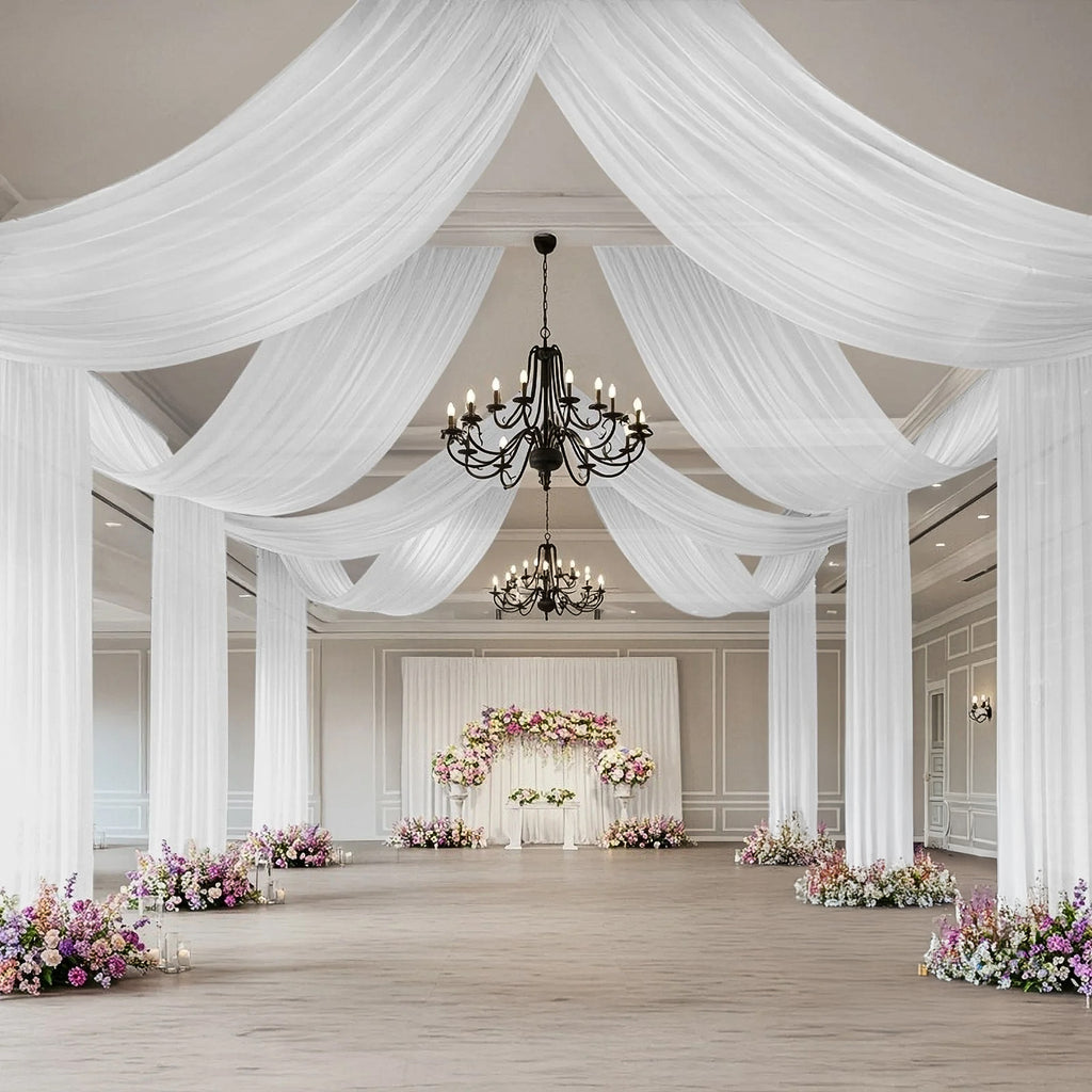 5ftx32ft White Sheer Backdrop Curtain | TableclothsFactory