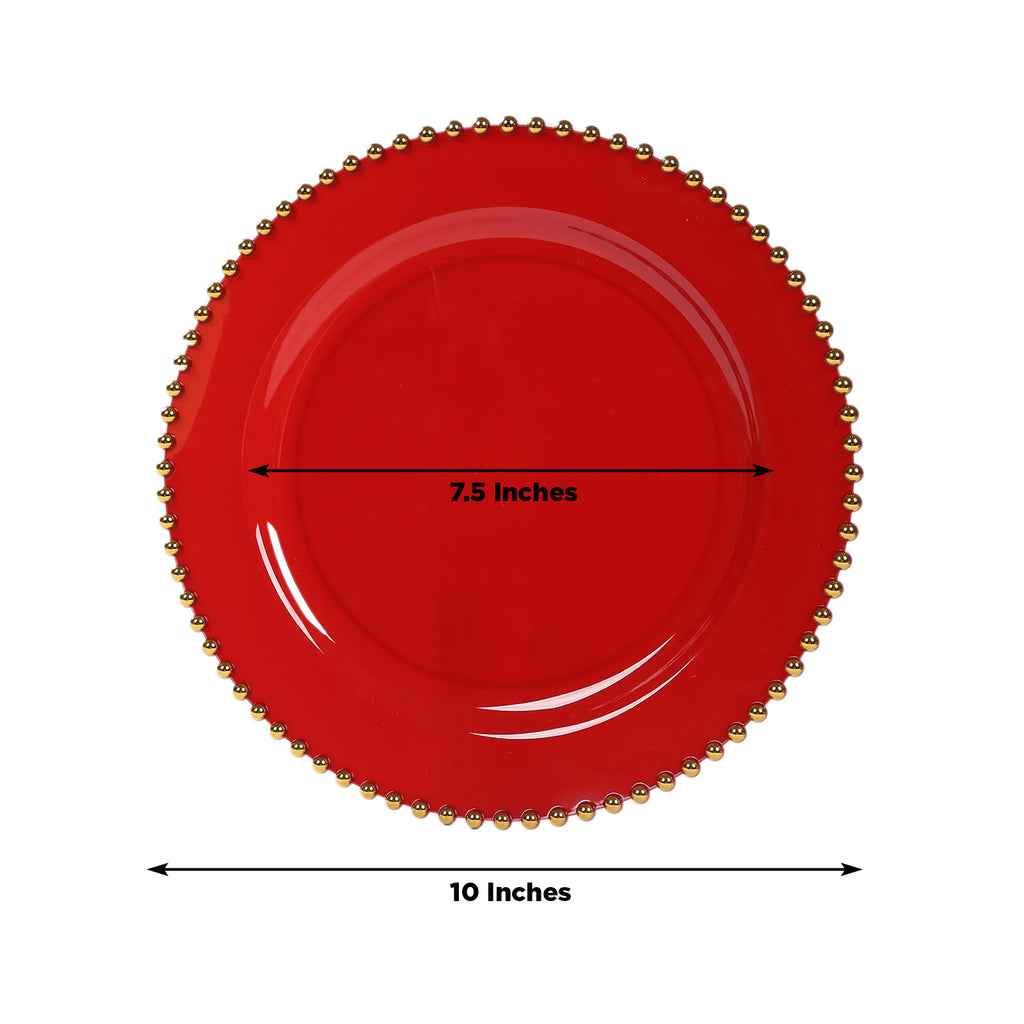 10" Red Gold Rim Plates 10-Pack | Tableclothsfactory