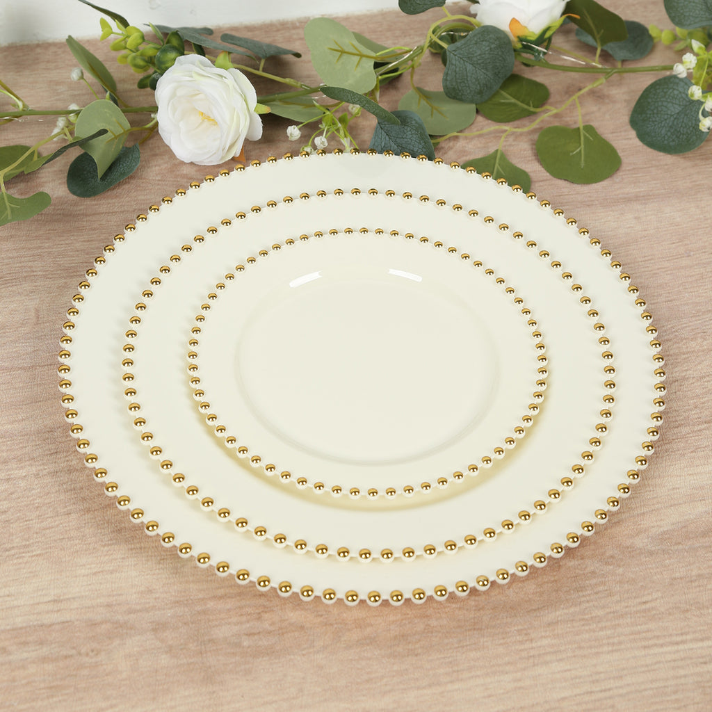 Gold Rim Ivory Salad Plates 8" | TableclothsFactory