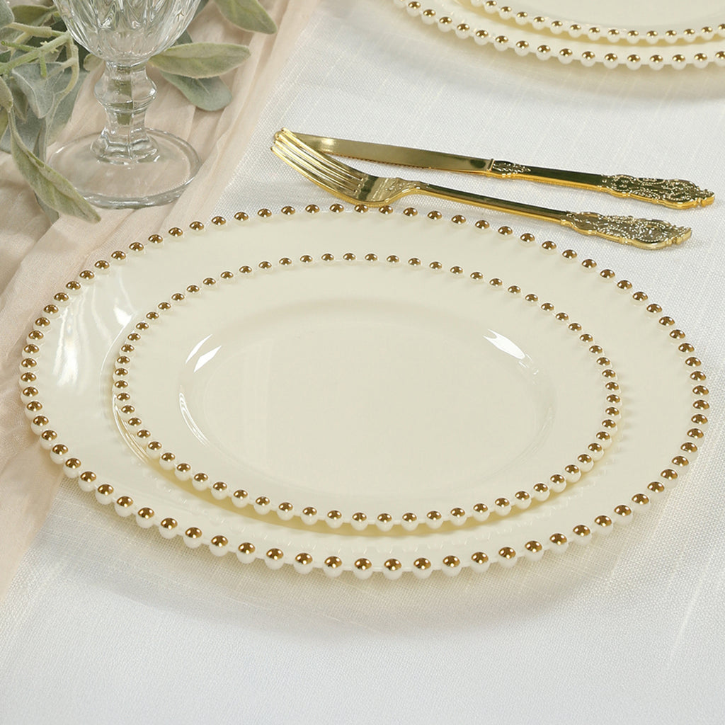 Gold Rim Ivory Salad Plates 8" | TableclothsFactory
