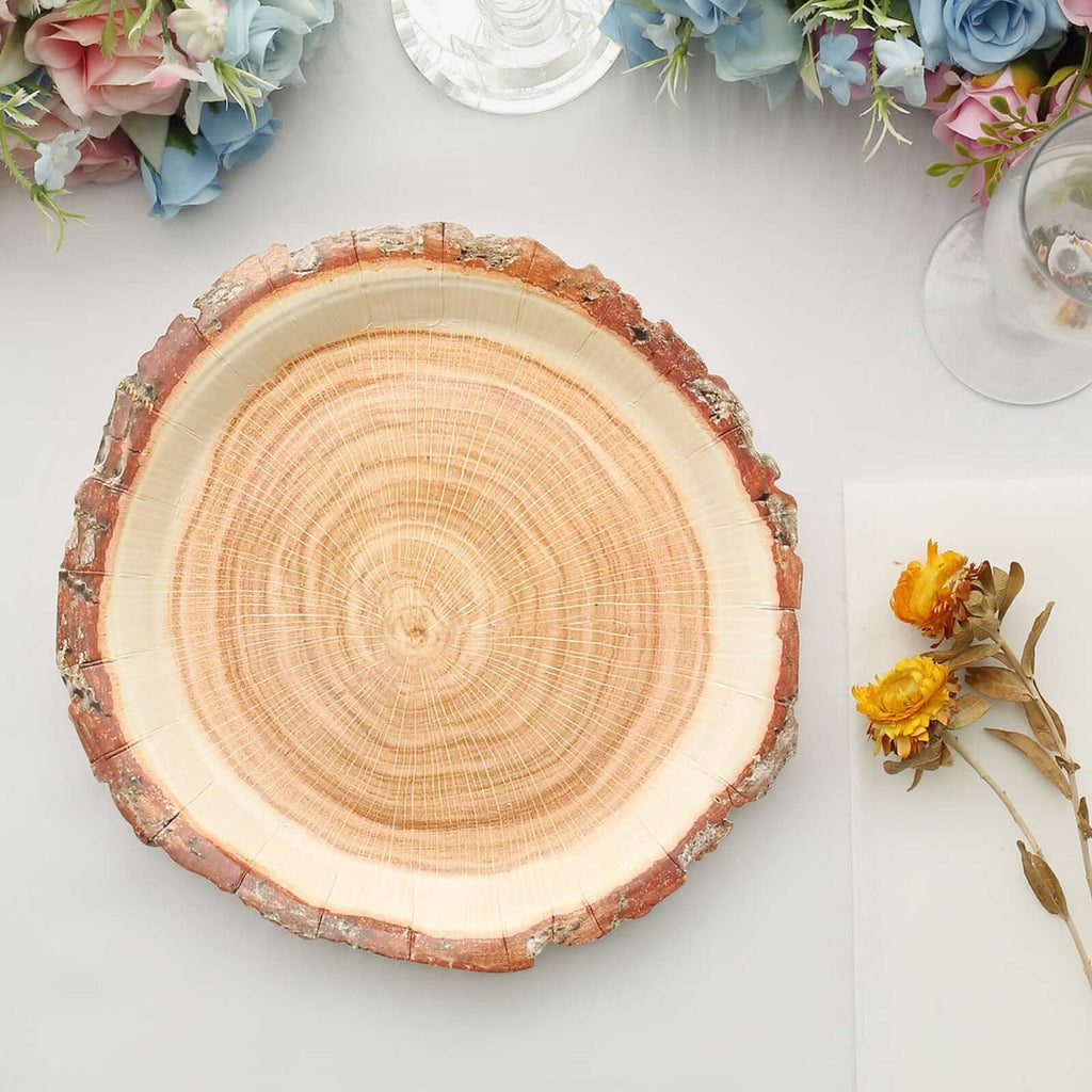 25 Pack | 10" Natural Rustic Wood Slice Disposable Party Plates