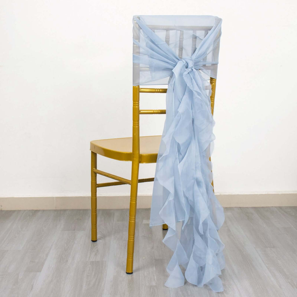 Chiffon Curly Chair Sash Dusty Blue by TableclothsFactory.com