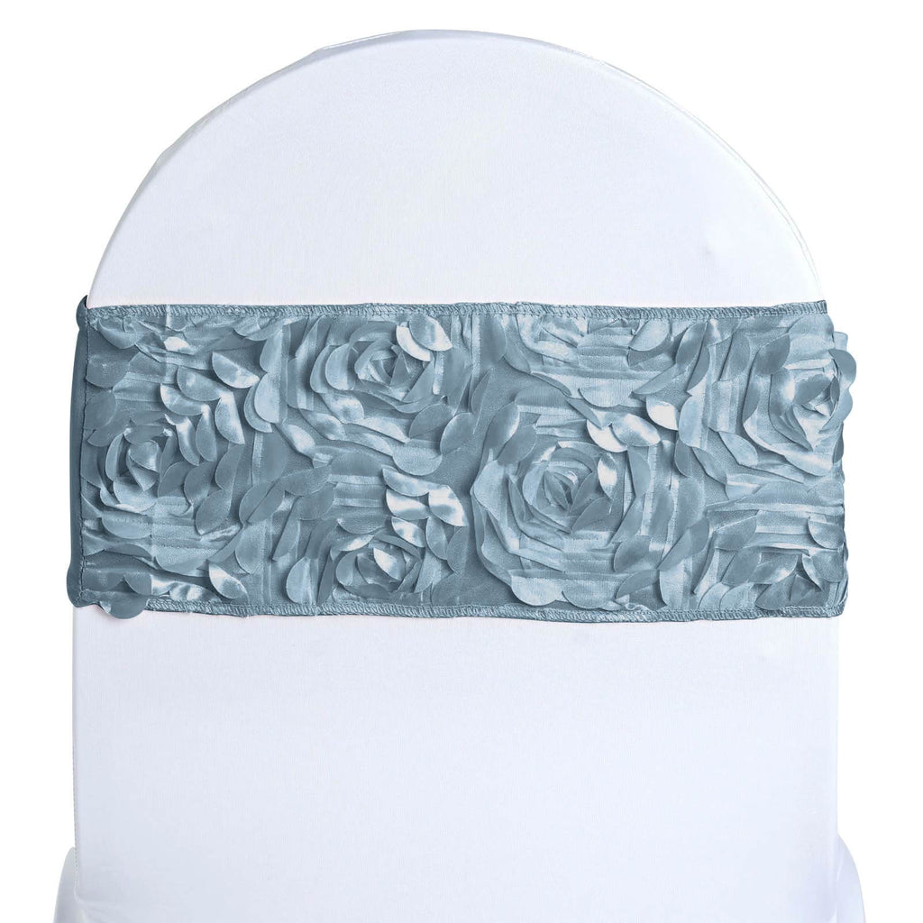 Rosette Satin Chair Sashes 6"x14" Dusty Blue by TableclothsFactory.com