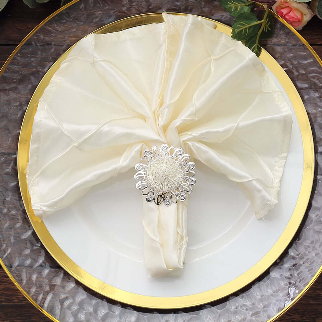 Elegant Silver Floral Napkin Rings 4 Pack | tableclothsfactory.com