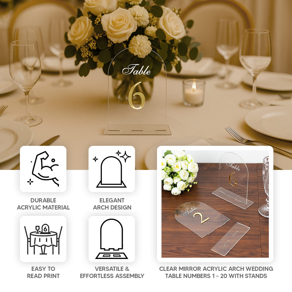 Clear Acrylic Arch Table Numbers | TableclothsFactory