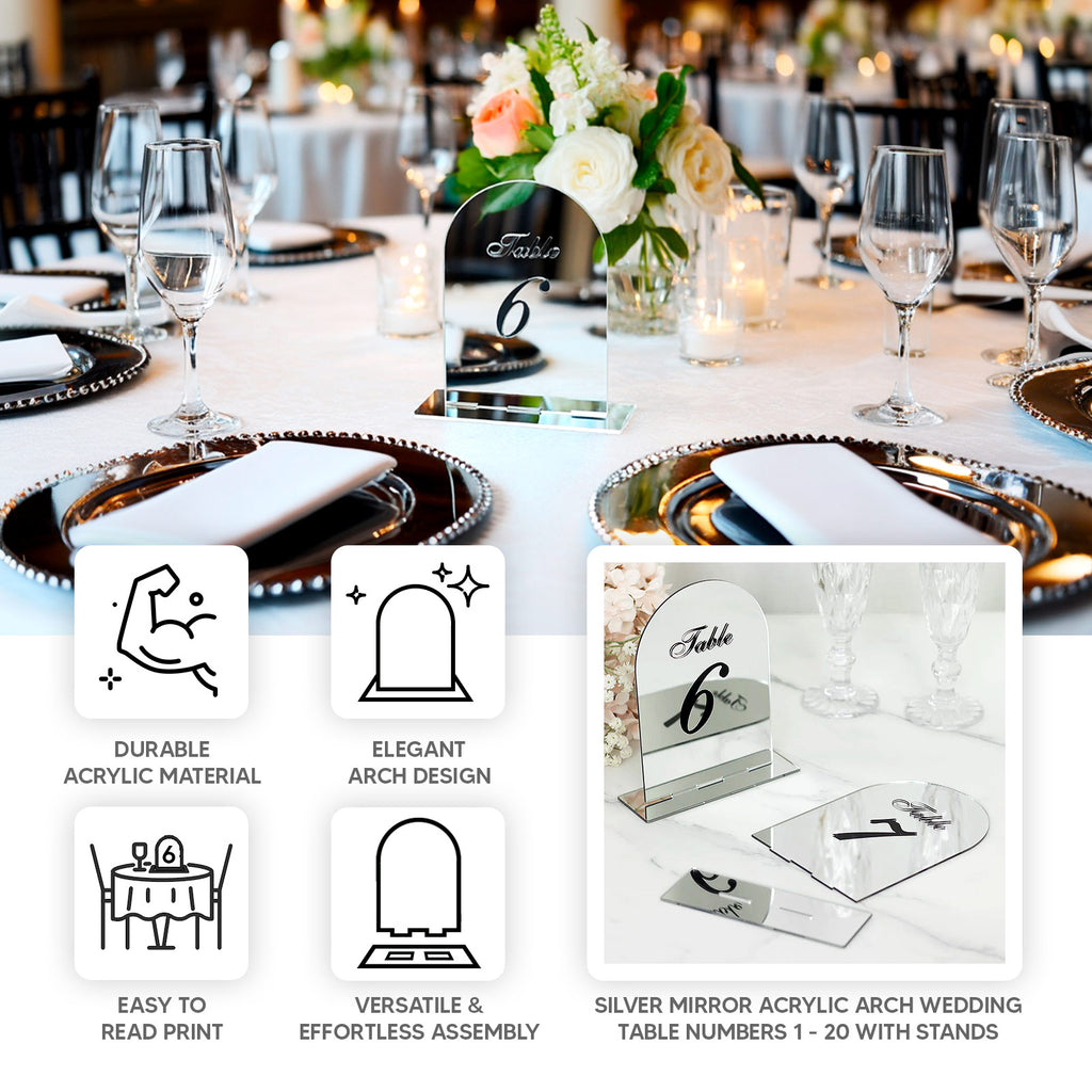 Silver Mirror Acrylic Table Numbers | TableclothsFactory