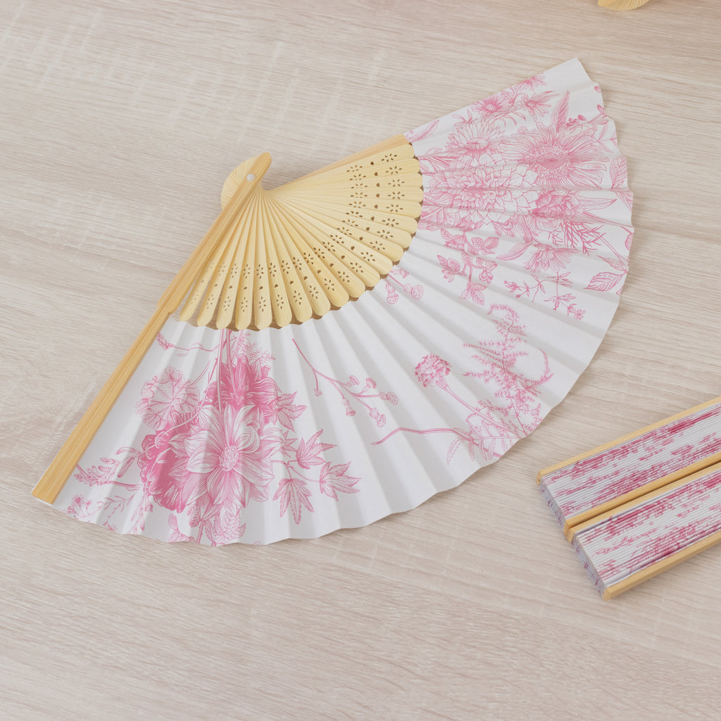 Floral Paper Folding Fans White & Pink | TableclothsFactory