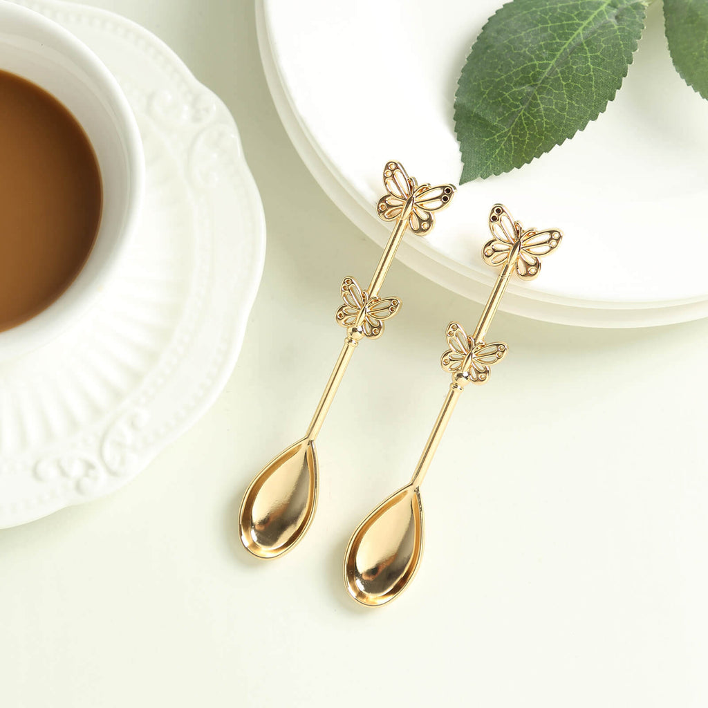 Gold Butterfly Handle Dessert Spoons - 5 Pack | tableclothsfactory.com