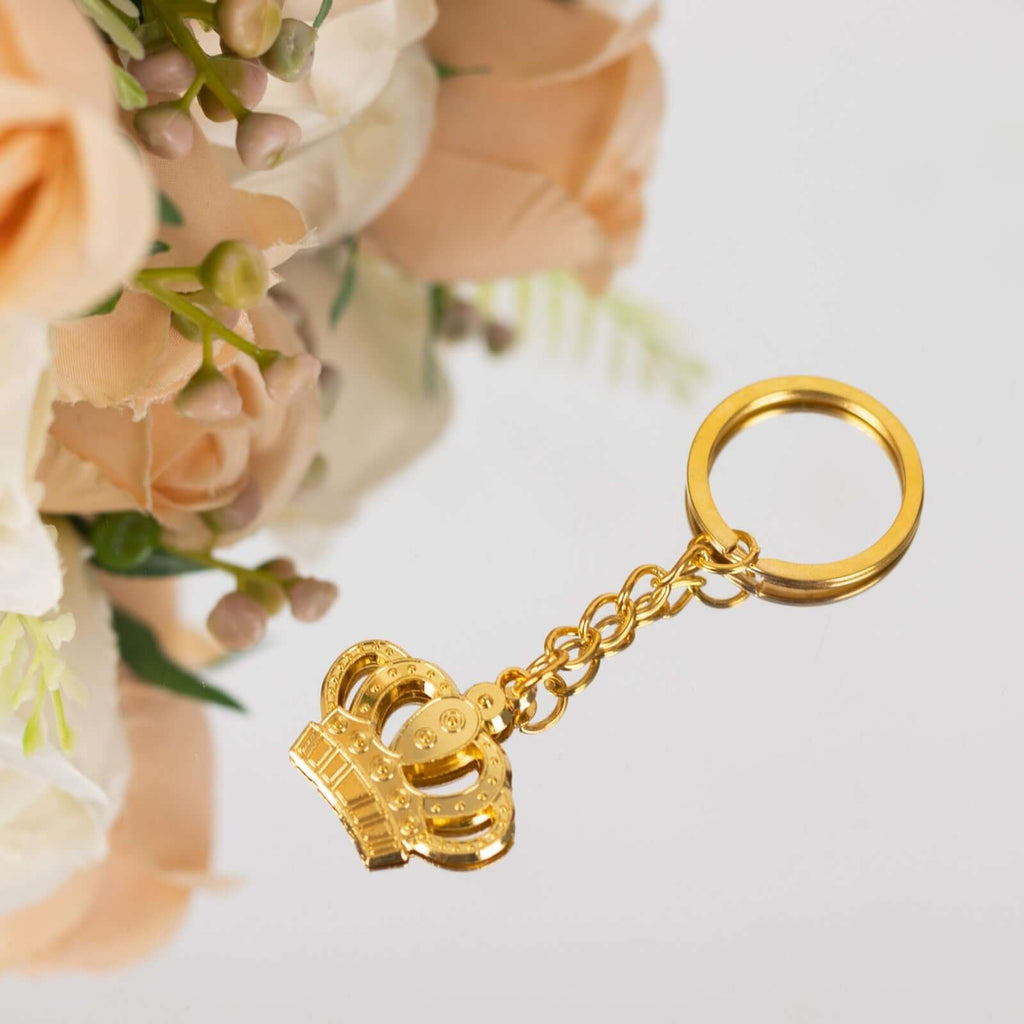 5 Pack Gold Metal Princess Crown Keychain Party Favor Souvenir, 3" Pre