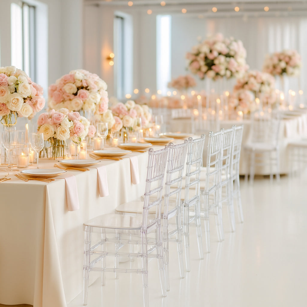 Resin Chiavari Chairs 8 Pack Clear | TableclothsFactory