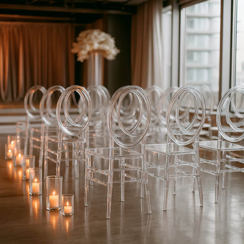 Stackable Chiavari Event Chairs 8pk Clear | TableclothsFactory