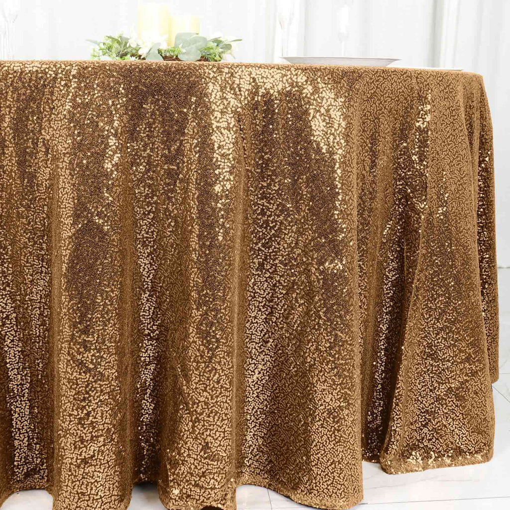 Sequin Round Tablecloth 120" Gold by TableclothsFactory.com