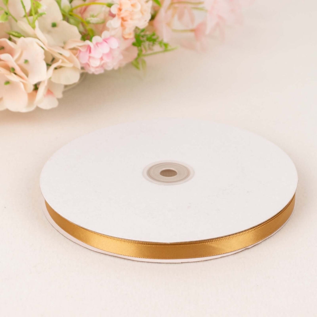 Gold Satin Ribbon 100 Yards 3/8" | tableclothsfactory.com