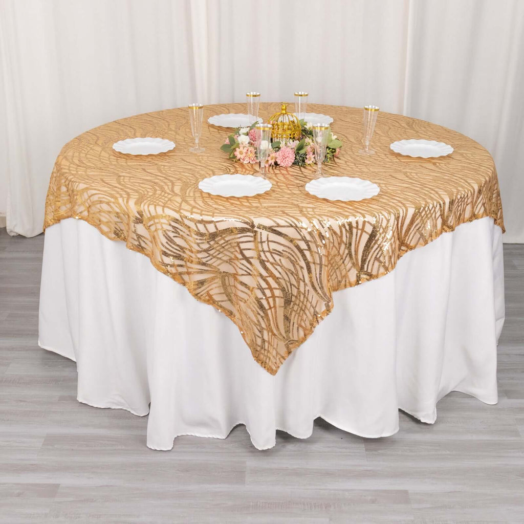 Wave Mesh Overlay 72"x72" Gold by TableclothsFactory.com