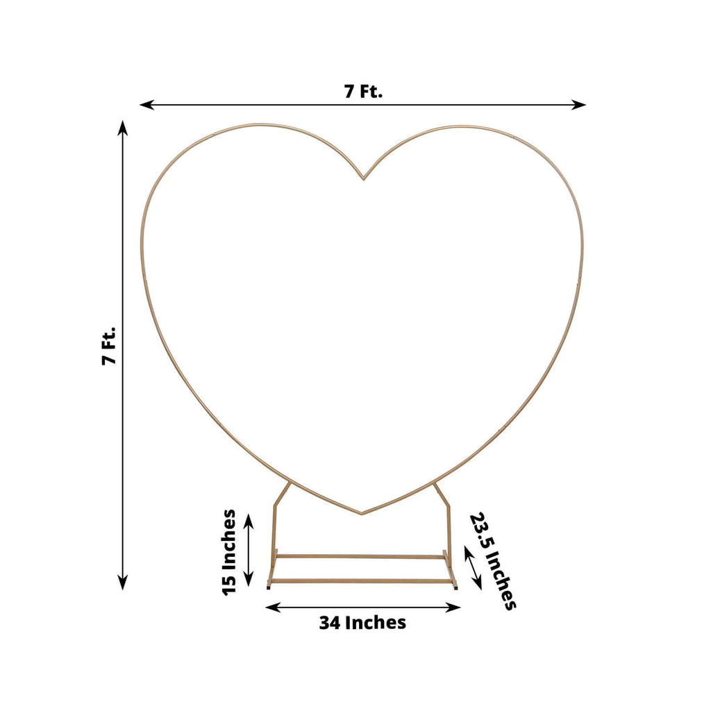 7ft Heavy Duty Gold Metal Heart Shape Photo Backdrop Stand, Wedding Ar