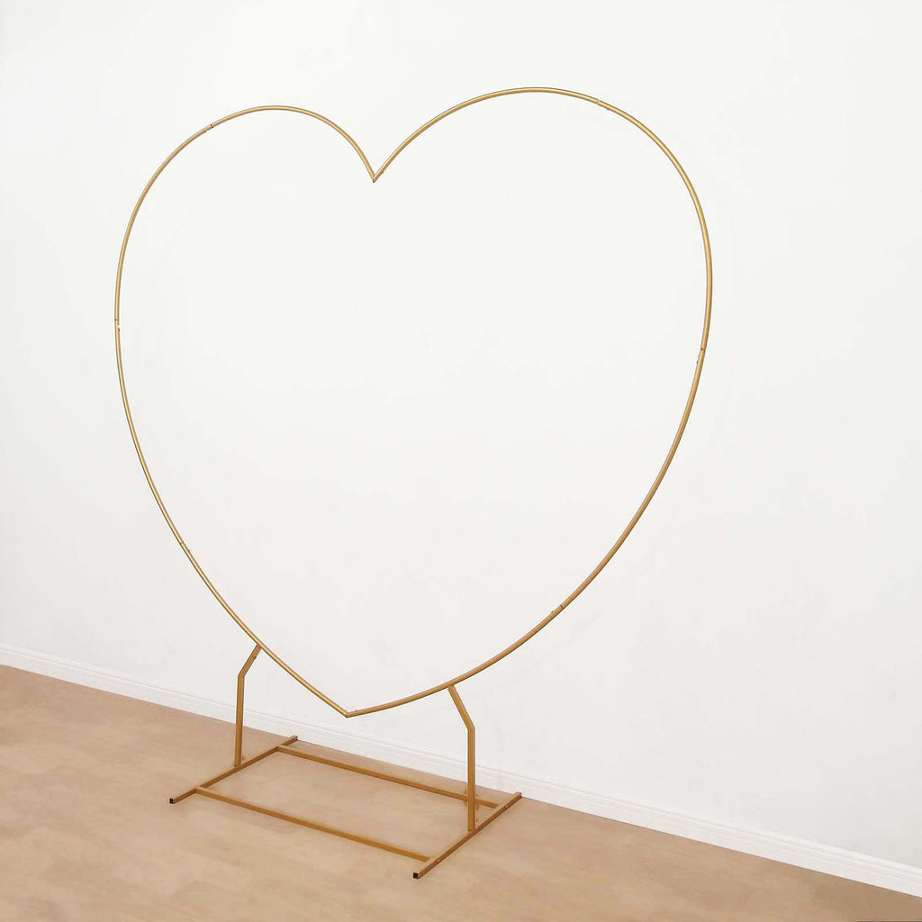 7ft Gold Metal Heart Shape Photo Backdrop Stand | tableclothsfactory.com