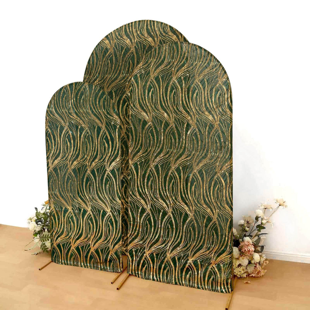 Set of 3 Hunter Emerald Green Wave Mesh Chiara Wedding Arch Covers