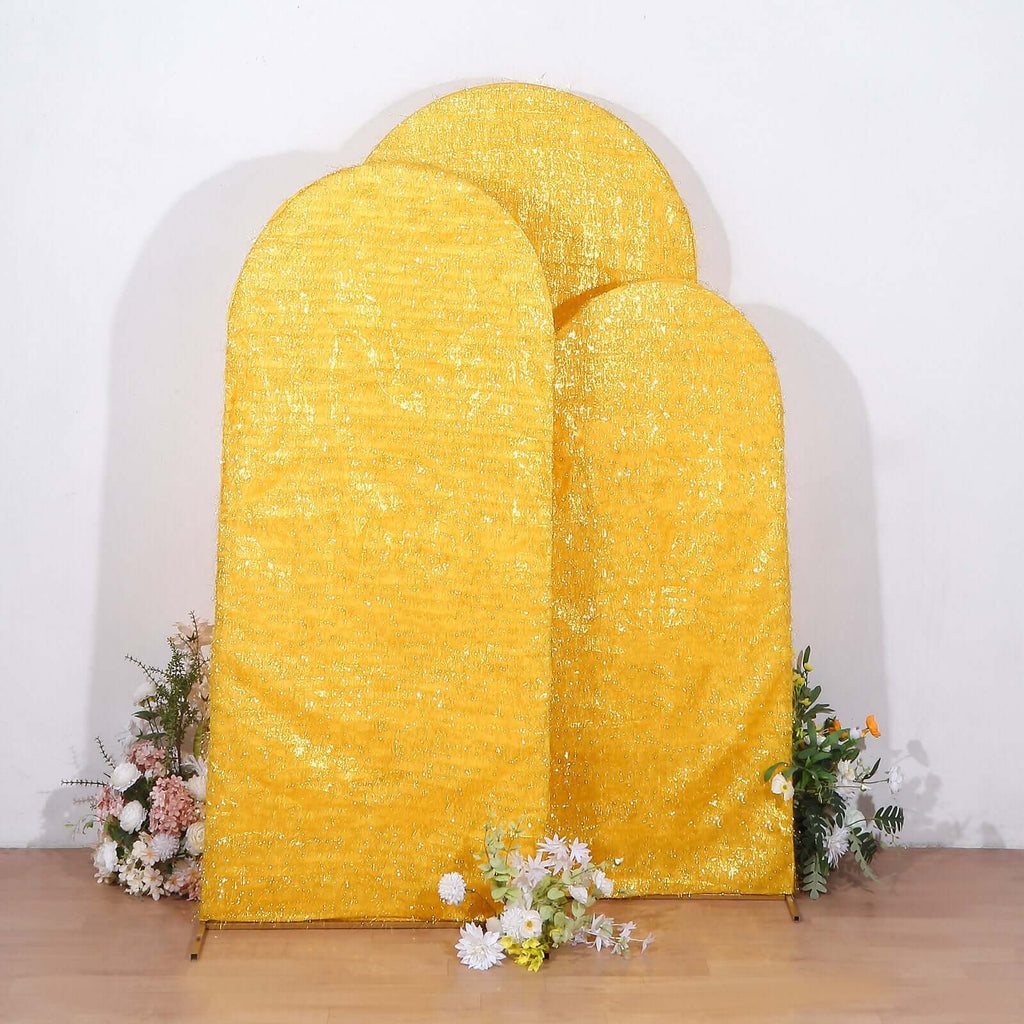 Set of 3 Gold Metallic Fringe Chiara Wedding Arch Covers, Fitted Cover