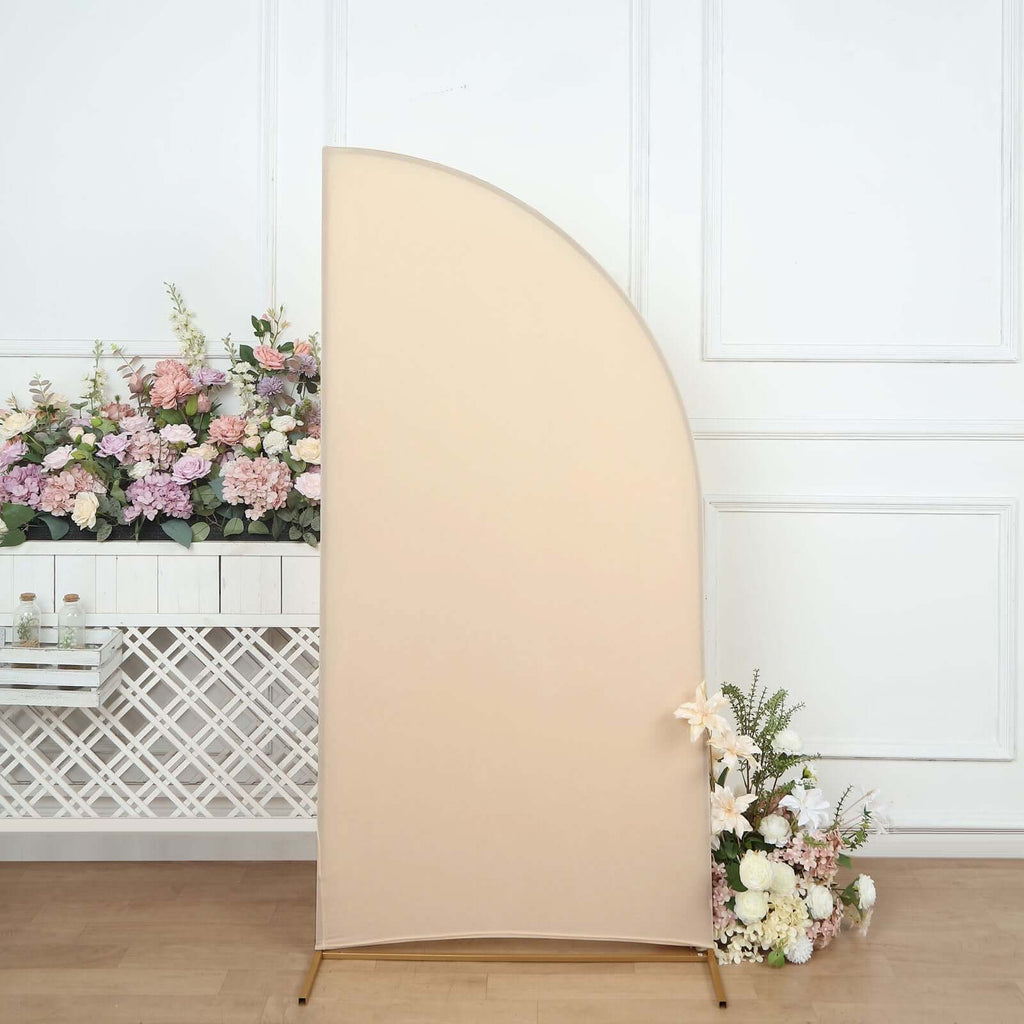 6ft Beige Spandex Half Moon Backdrop Cover | tableclothsfactory.com