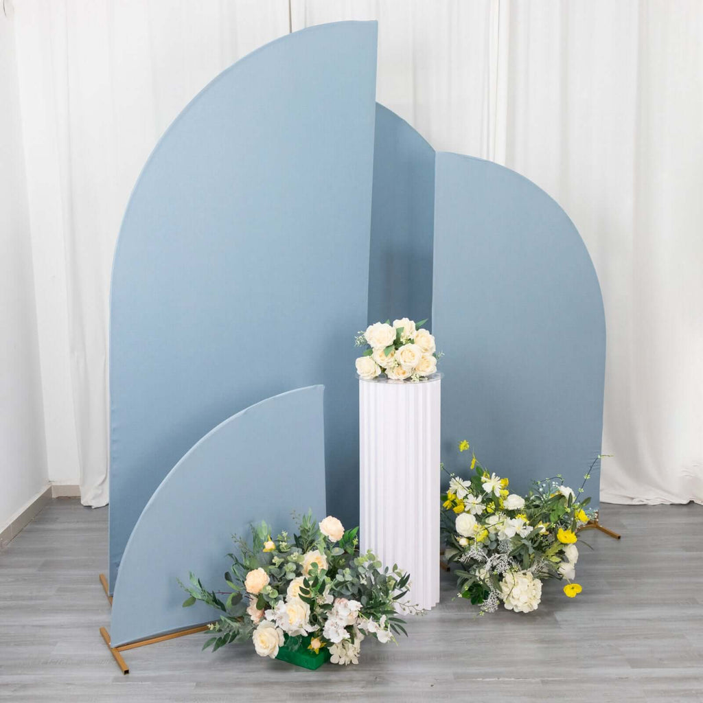 Matte Dusty Blue Spandex Half Moon Backdrop Covers | tableclothsfactory.com