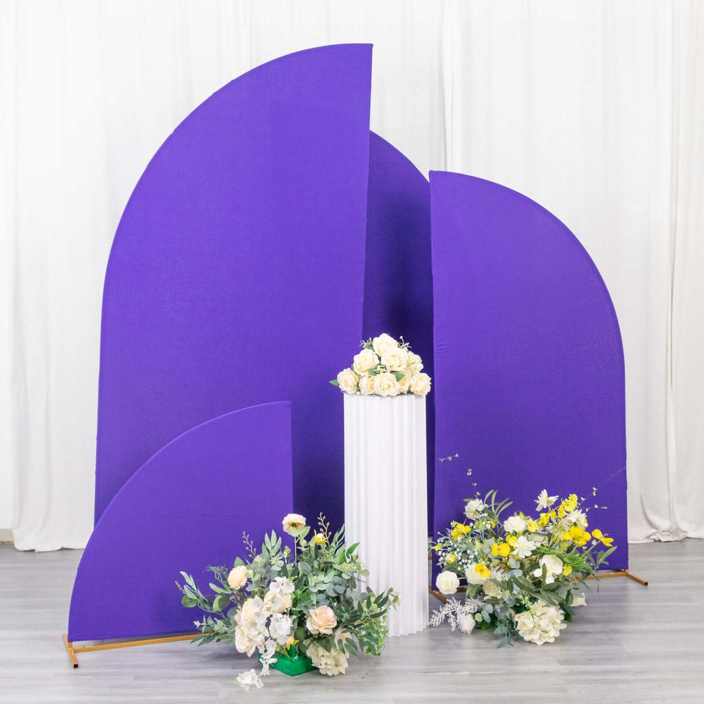Matte Purple Spandex Half Moon Backdrop Covers | tableclothsfactory.com