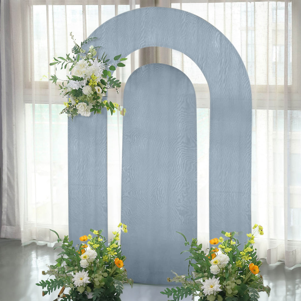 Dusty Blue Spandex Arch Covers | TableclothsFactory.com