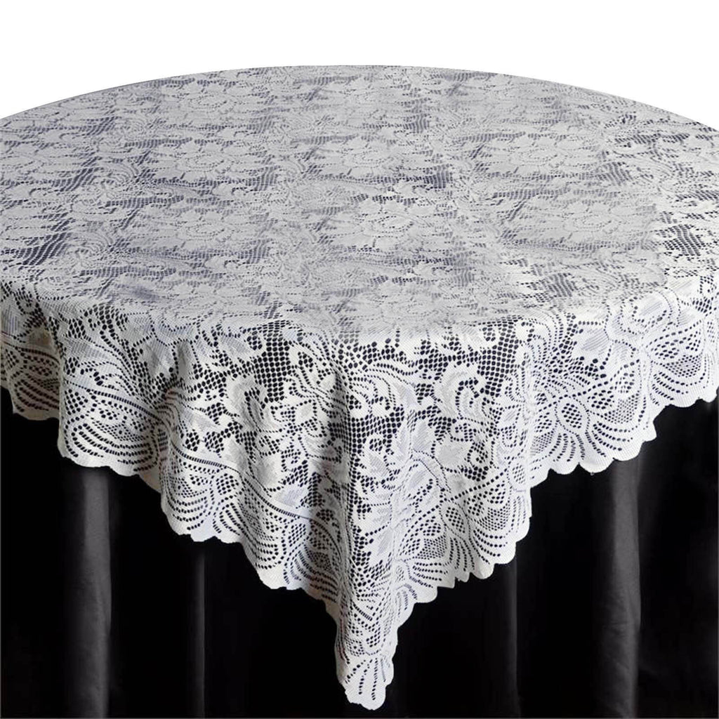 Lace Table Overlay 90"x90" Ivory by TableclothsFactory.com