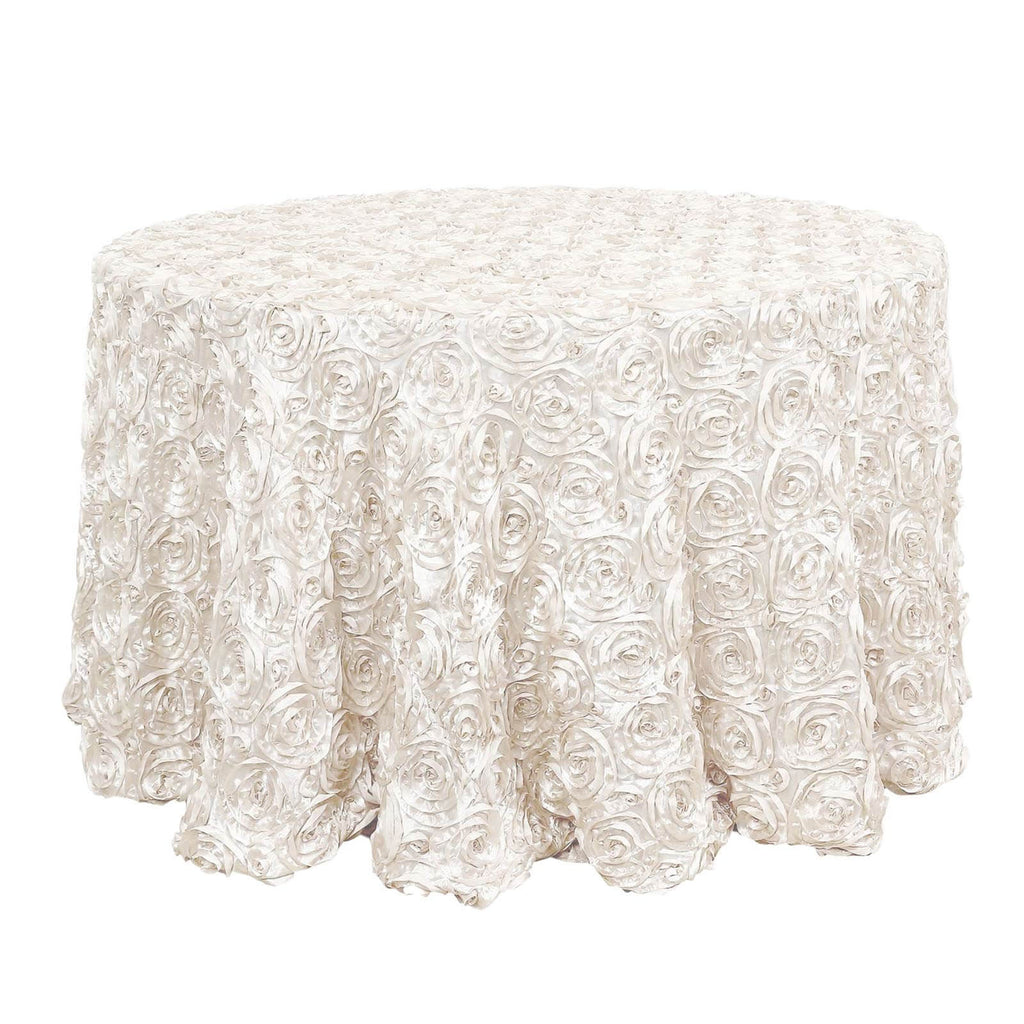 3D Rosette Tablecloth 120” Ivory by TableclothsFactory.com