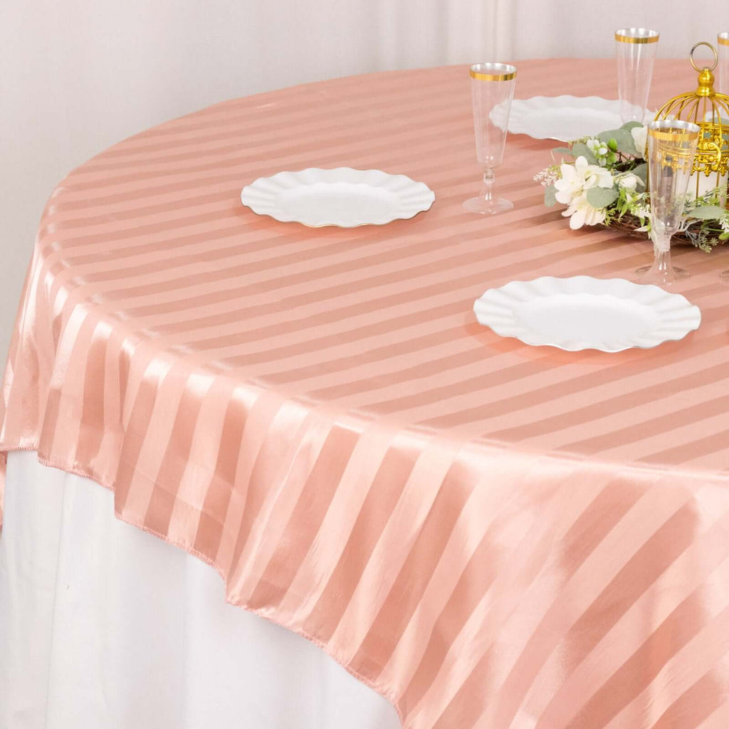 Stripe Overlay 72"x72" Dusty Rose by TableclothsFactory.com