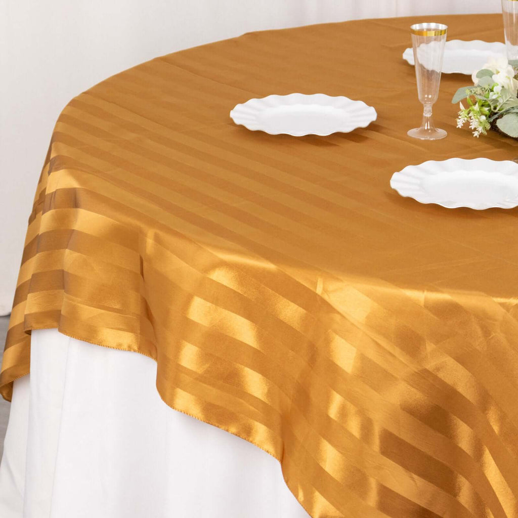 Stripe Table Overlay 72"x72" Gold by TableclothsFactory.com