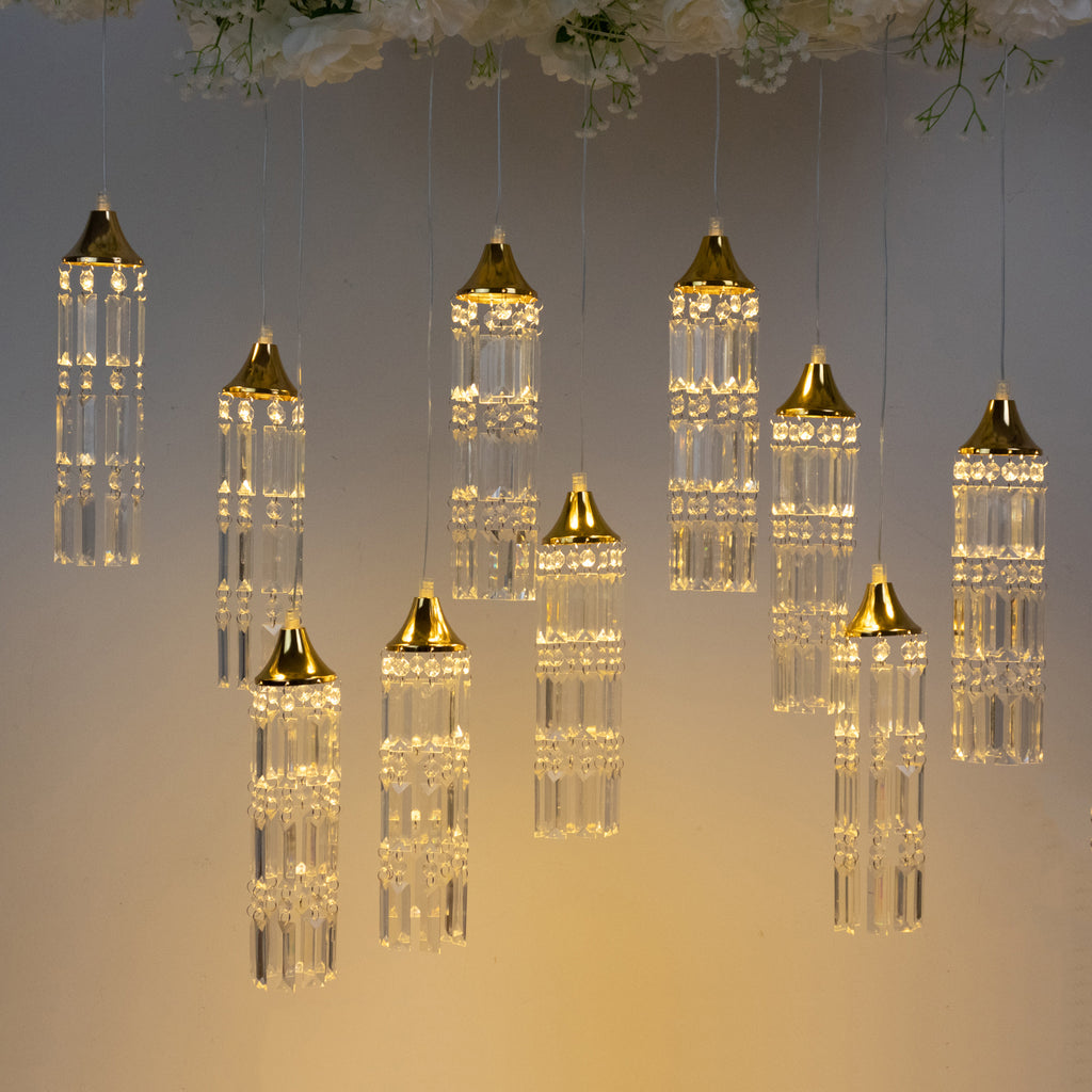 Crystal String Lights Gold Bell Frame | TableclothsFactory