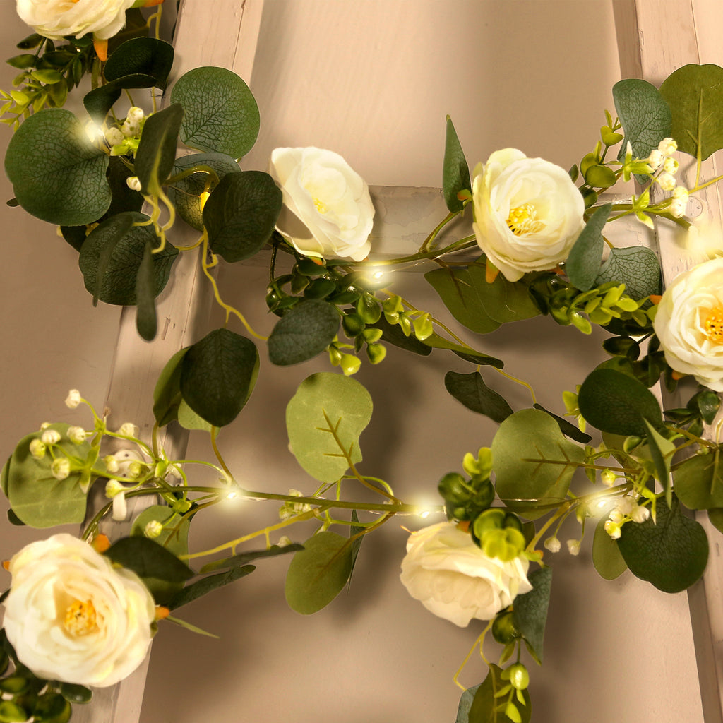 Artificial Garland with LEDs & Peonies | TableclothsFactory