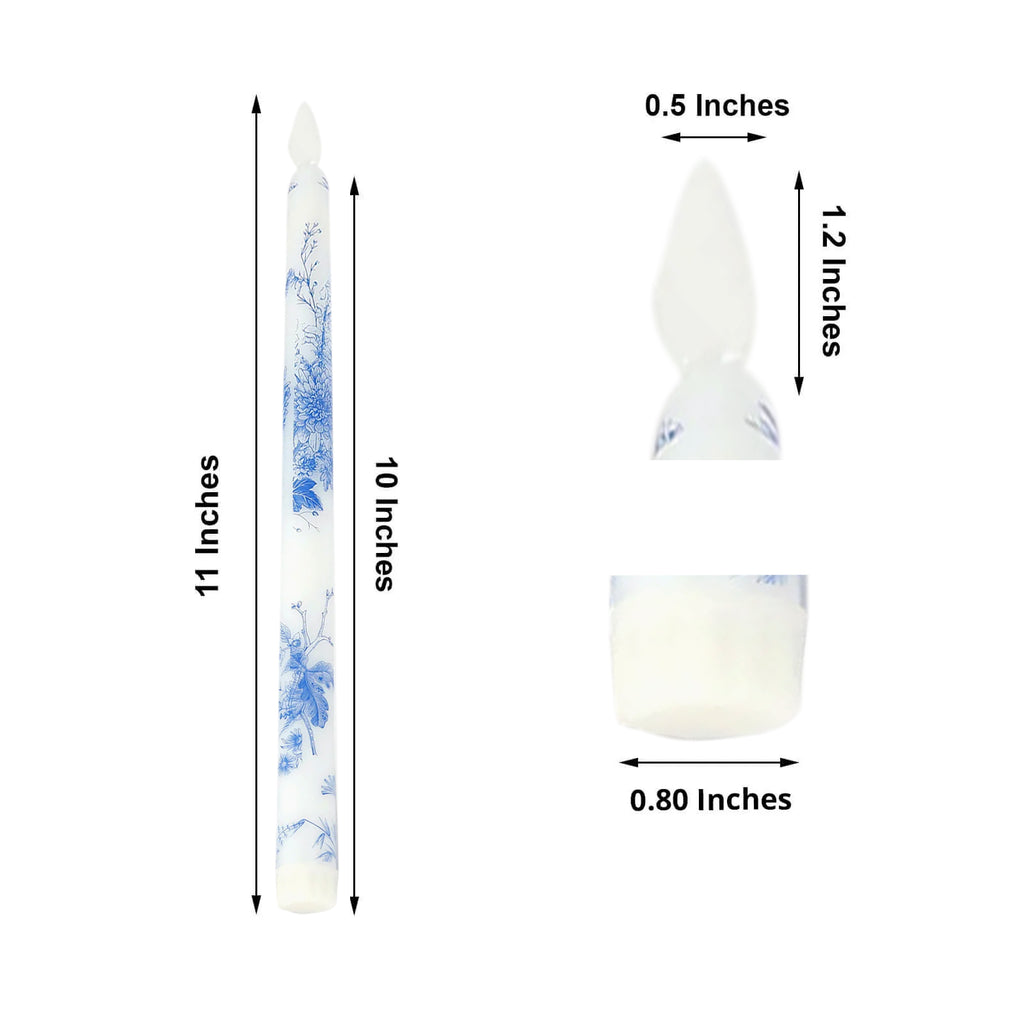 LED Taper Candles 6pk 11" Toile Blue | TableclothsFactory