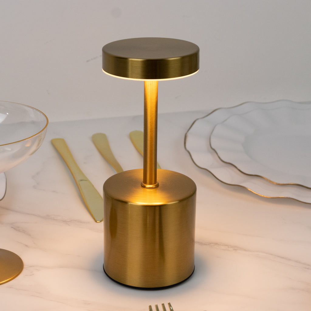 8" Cordless LED Table Lamp Gold | TableclothsFactory