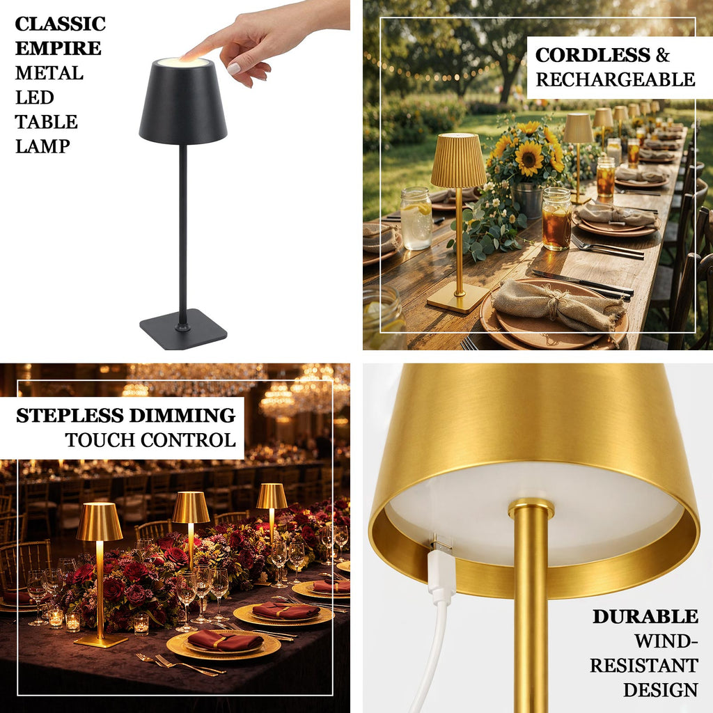 15" Gold Dimmable Metal LED Table Lamp | TableclothsFactory