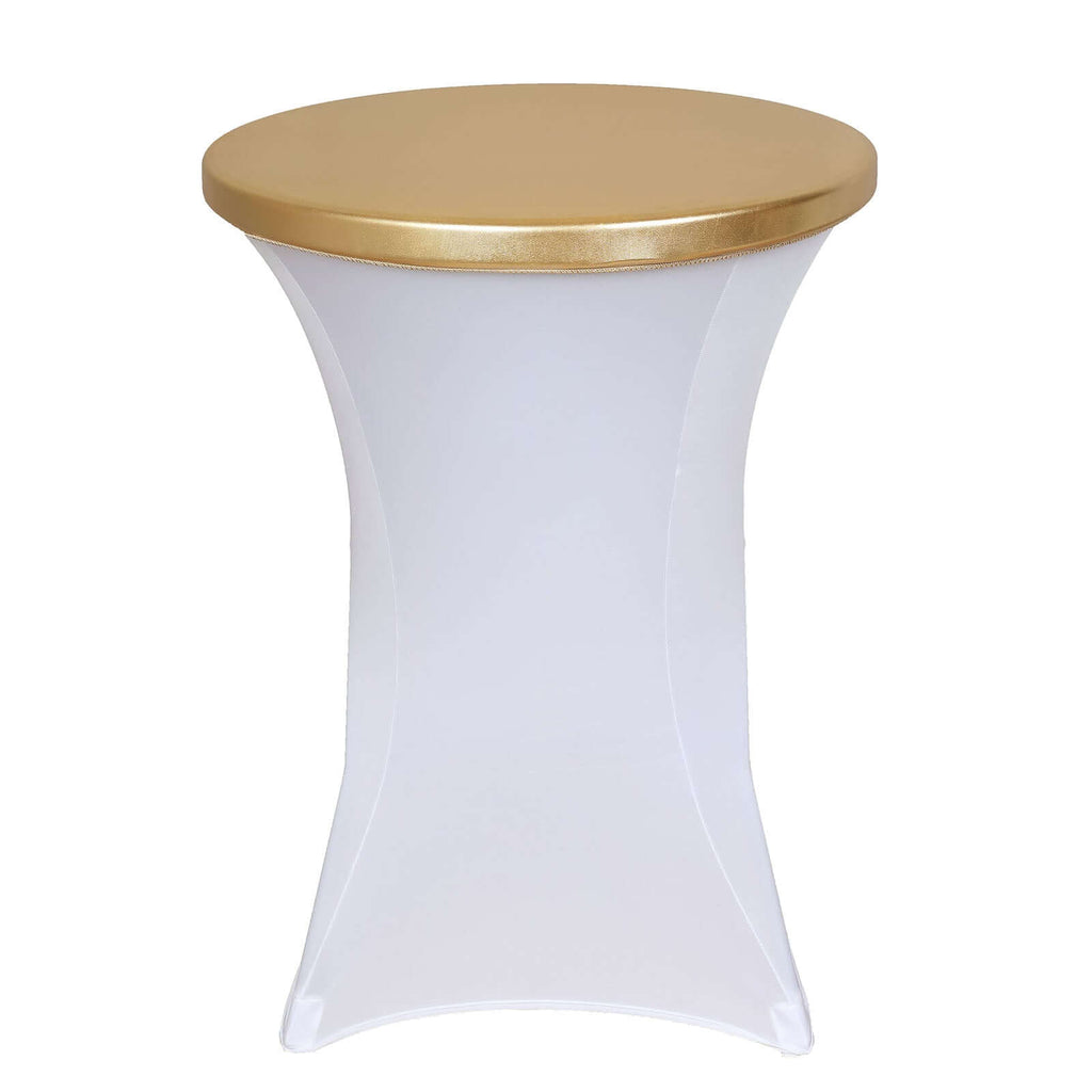 Spandex Cocktail Table Top Cover Metallic Gold by TableclothsFactory.com